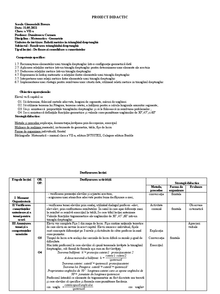 Proiect Didactic | PDF