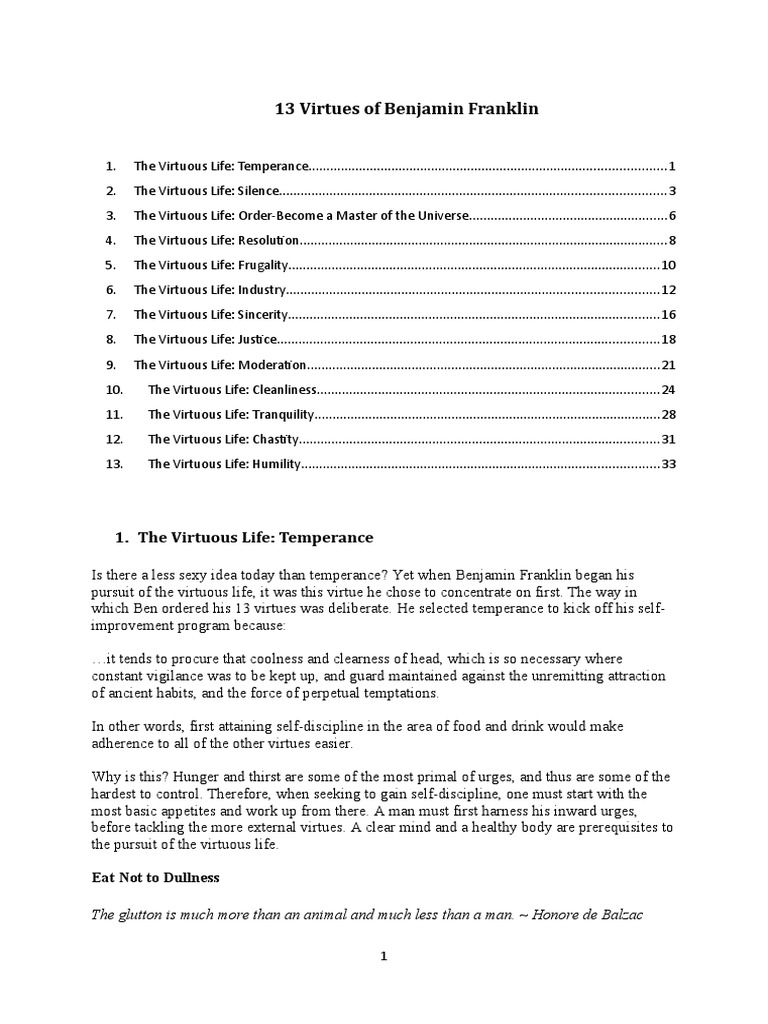 13 Virtues of Benjamin Franklin | Download Free PDF | Virtue | Entropy