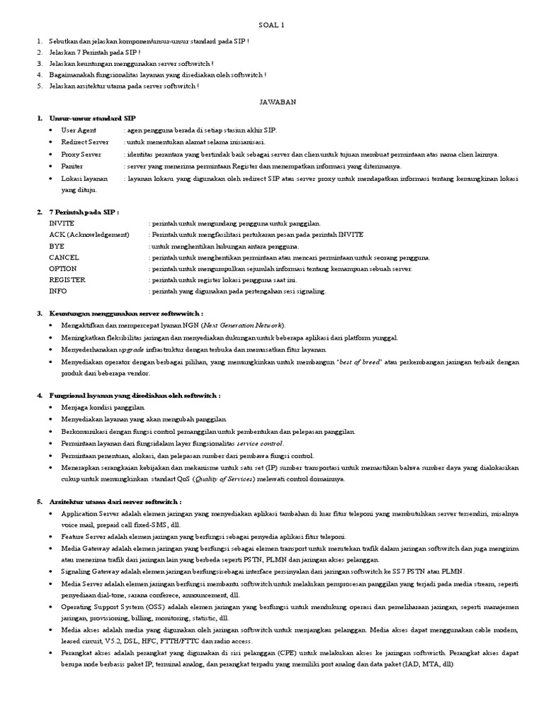 Komponen dan Arsitektur Softswitch SIP | PDF