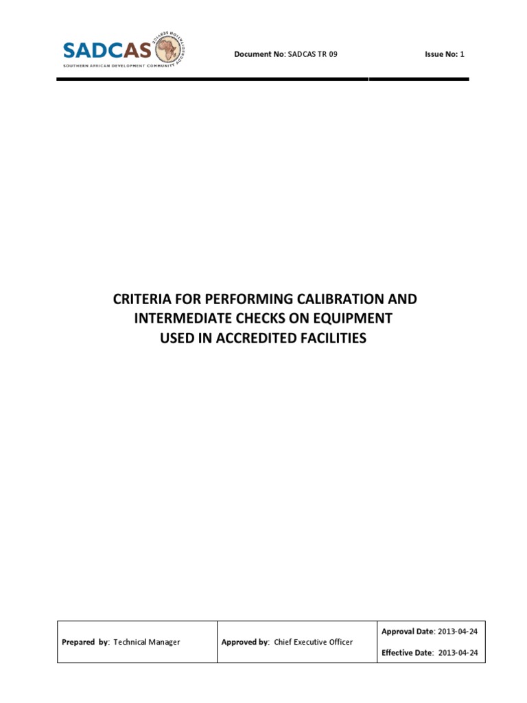 Criteria For Performing Calibration and Intermediate Checks On ...