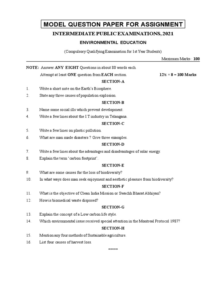 Model Question Paper For Assignment: Intermediate Public Examinations ...