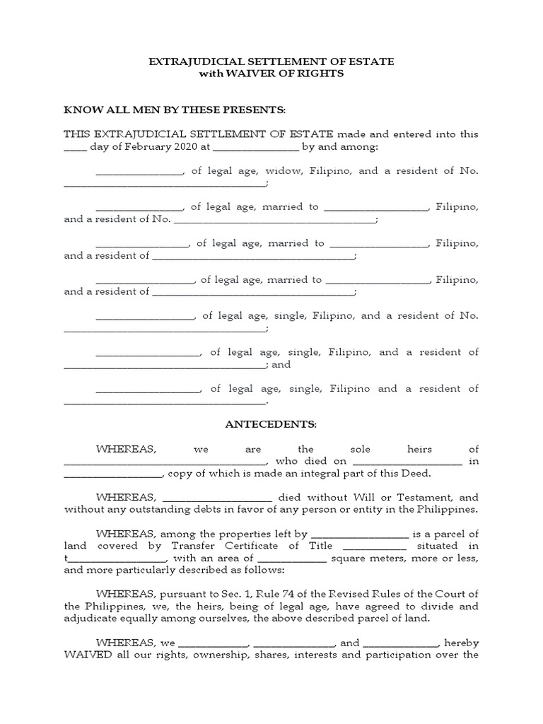 Template Extrajudicial - 2 | PDF | Civil Law (Legal System) | Property Law