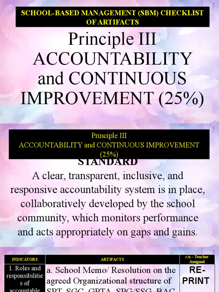 Principle III Accountability and Continuous Improvement (25%) | PDF | Accountability | Evaluation