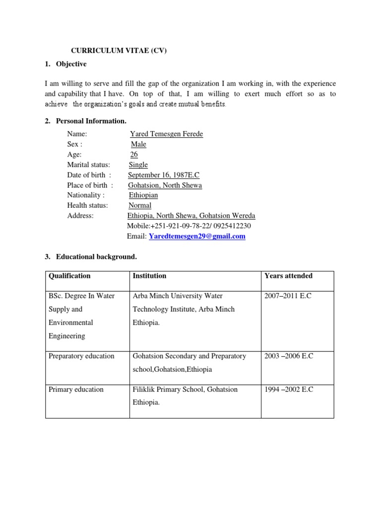Yared Temesgen CV | PDF | Ethiopia | Academic Degree