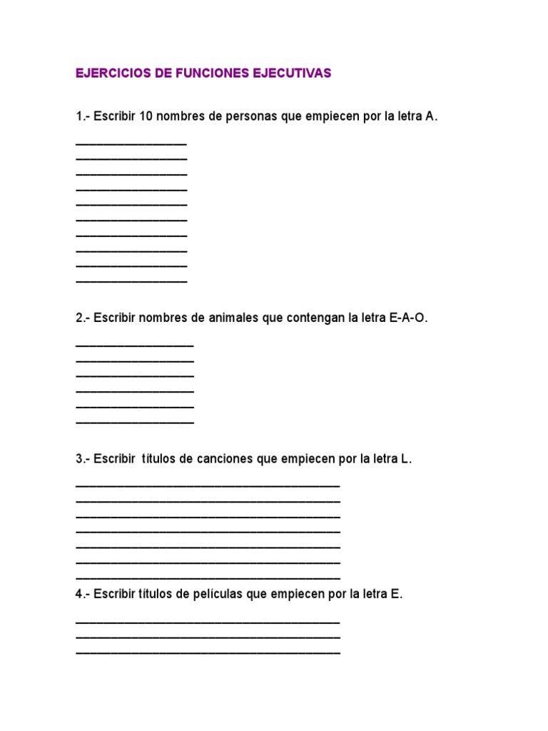 Ejercicios de Funciones Ejecutivas | PDF