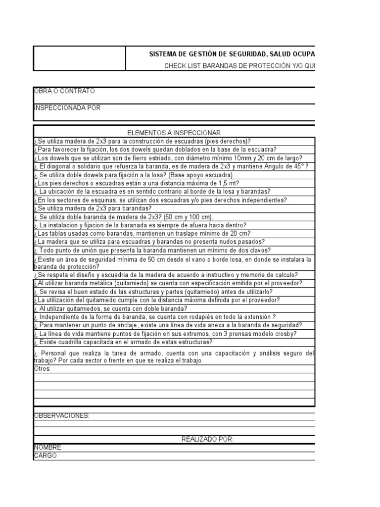 Check List Barandas 2.0 | PDF | Science | Ingeniería
