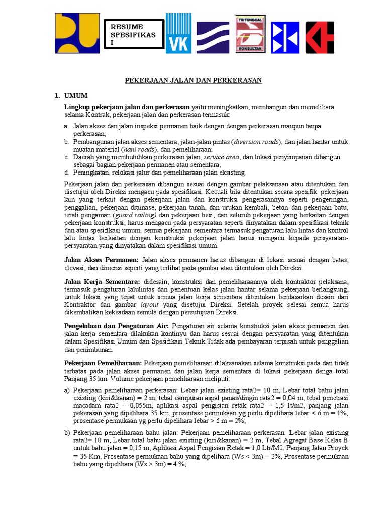 Resume Spektek Pekerjaan Jalan Dan Perkerasan New | PDF