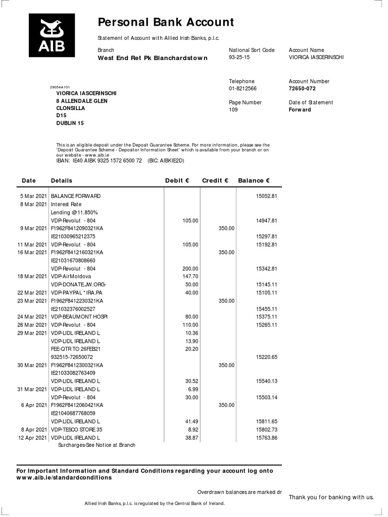 Personal Bank Account: West End Ret PK Blanchardstown | PDF | Overdraft | Banks