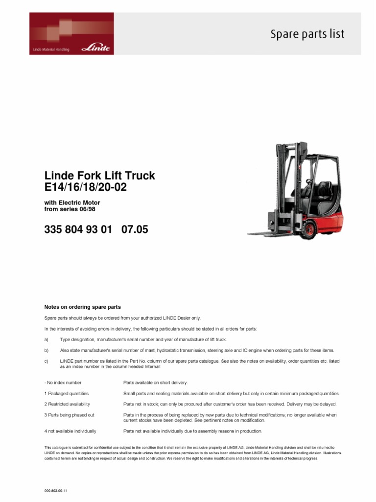 Linde E14 Forklift Parts Manual | PDF | Steering | Truck