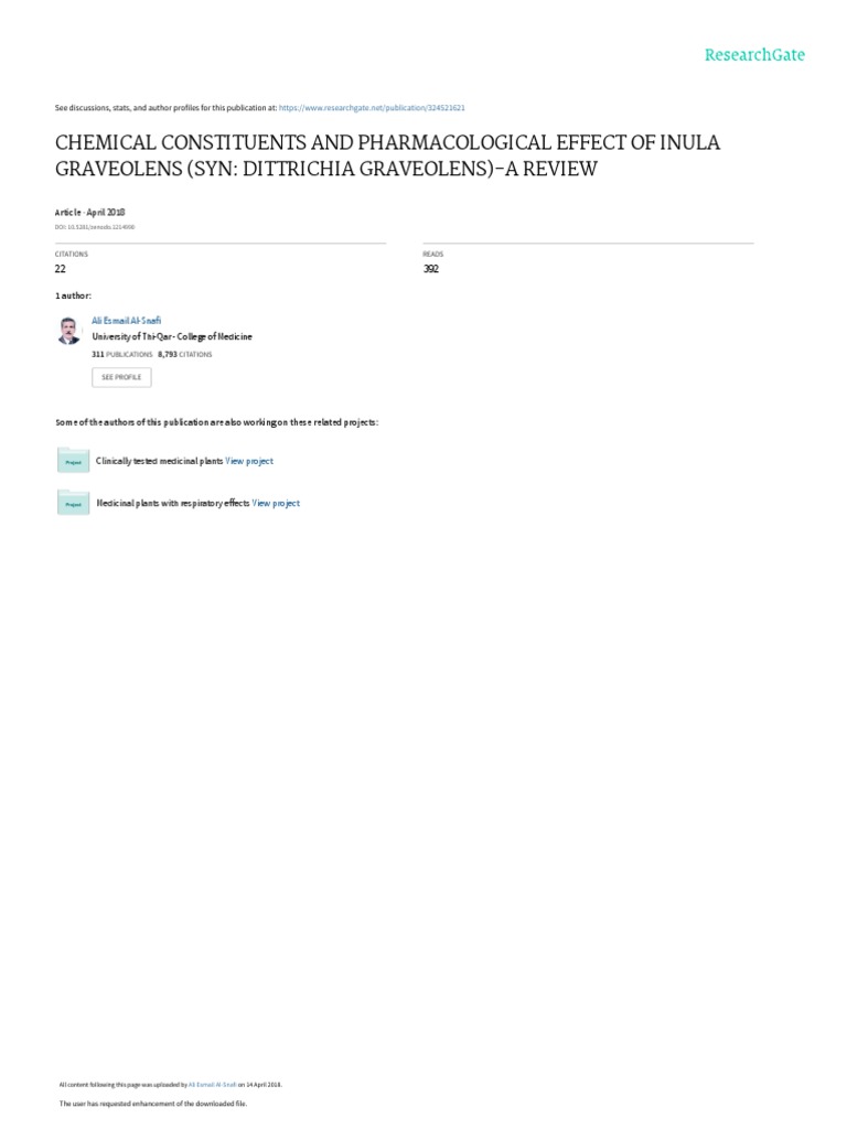 Chemical Constituents and Pharmacological Effect of Inula Graveolens ...