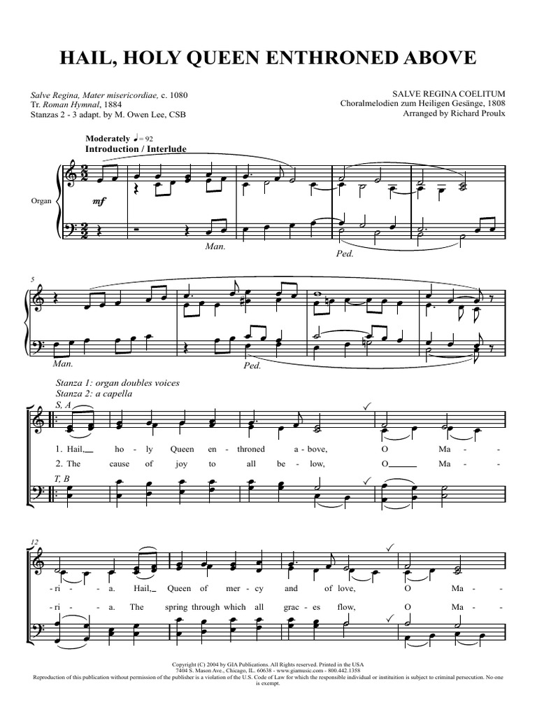 Hail, Holy Queen Enthroned Above | PDF | Religious Songs | Religious Music