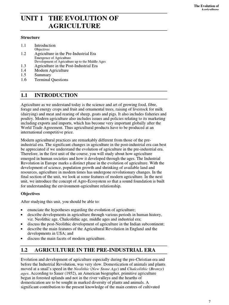 Unit 1 The Evolution of Agriculture | PDF | Agriculture | Neolithic