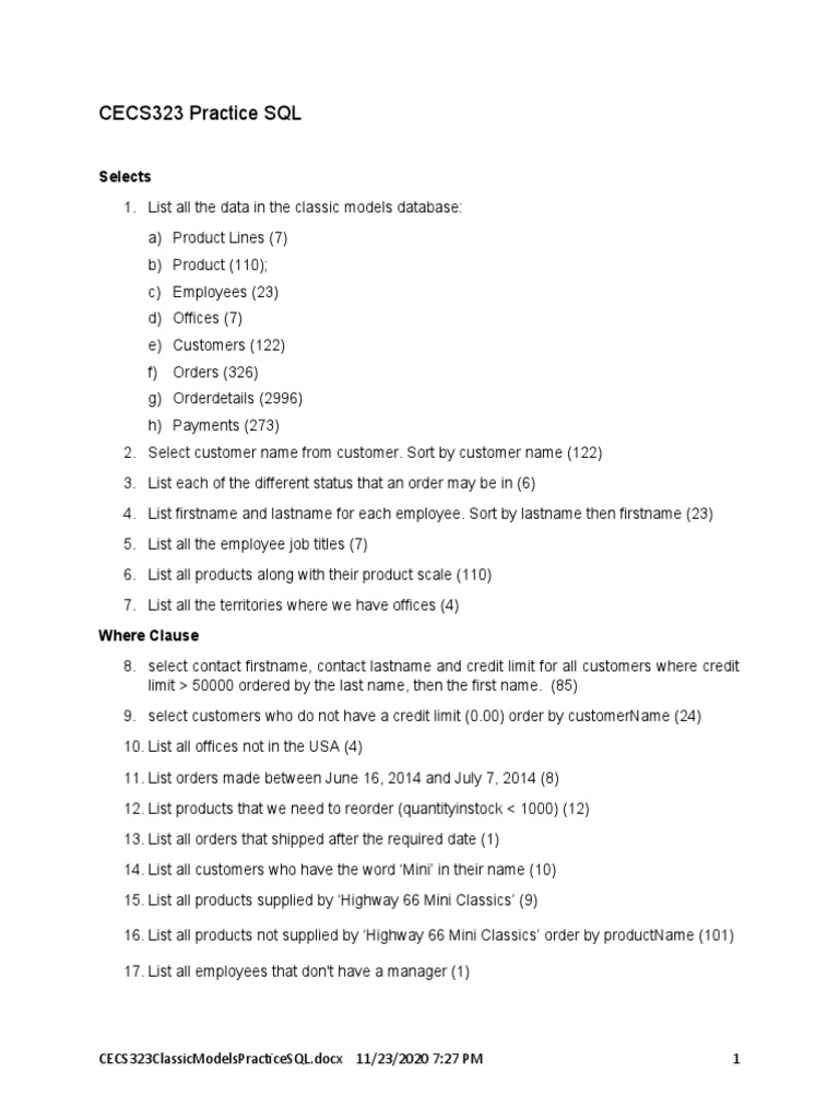 Cec S 323 Classic Models Practices QL | PDF | List Price | Data Management