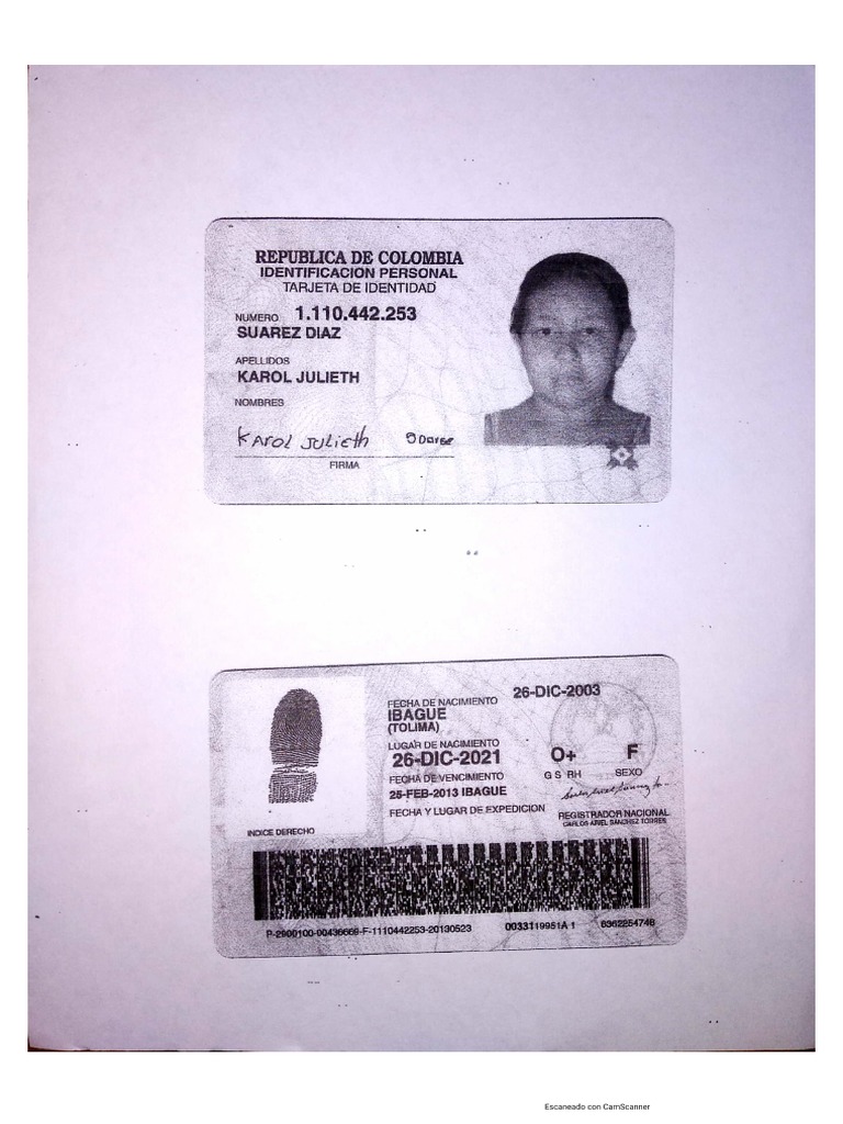 Documento de Identidad - Karol Suarez - KAROL JULIETH SUAREZ DIAZ | PDF