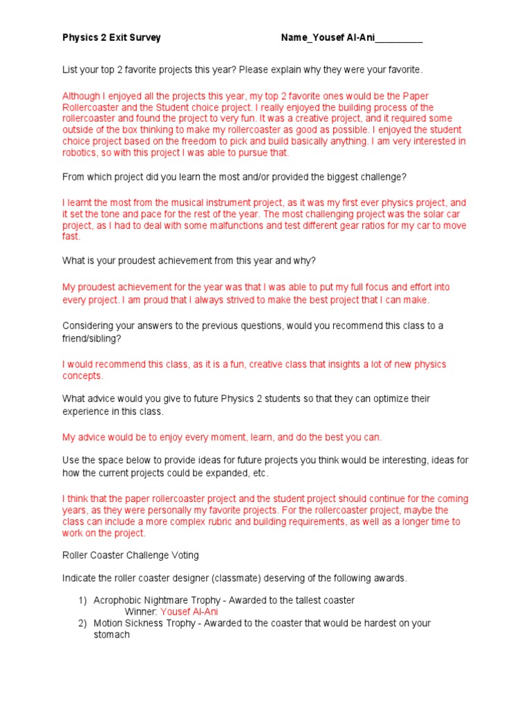 Exit Survey - Physics 2 | PDF | Physics