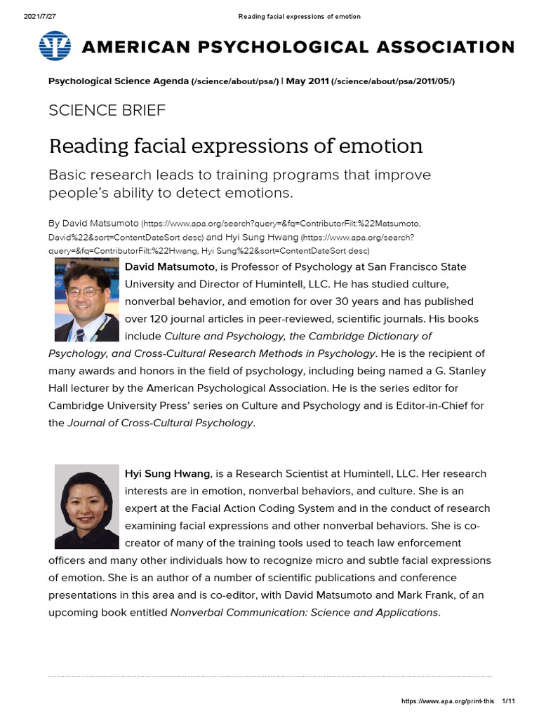 Reading Facial Expressions of Emotion | PDF | Facial Expression | Emotions