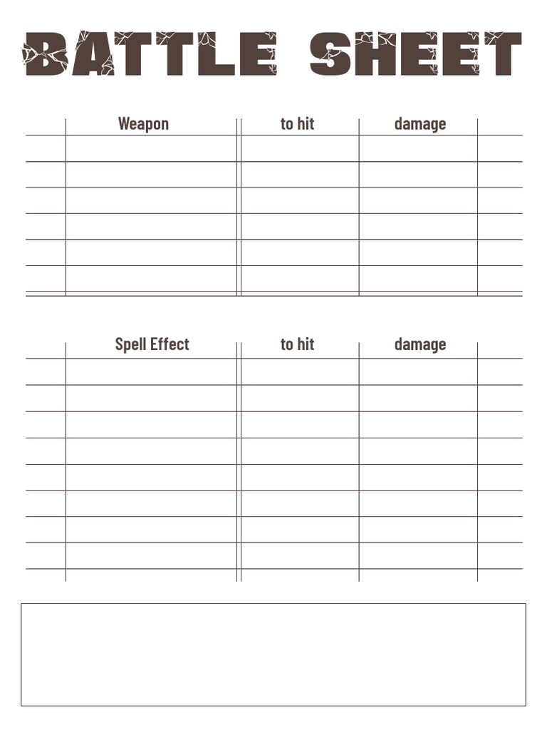 Battle Sheet: Damage To Hit Weapon | PDF
