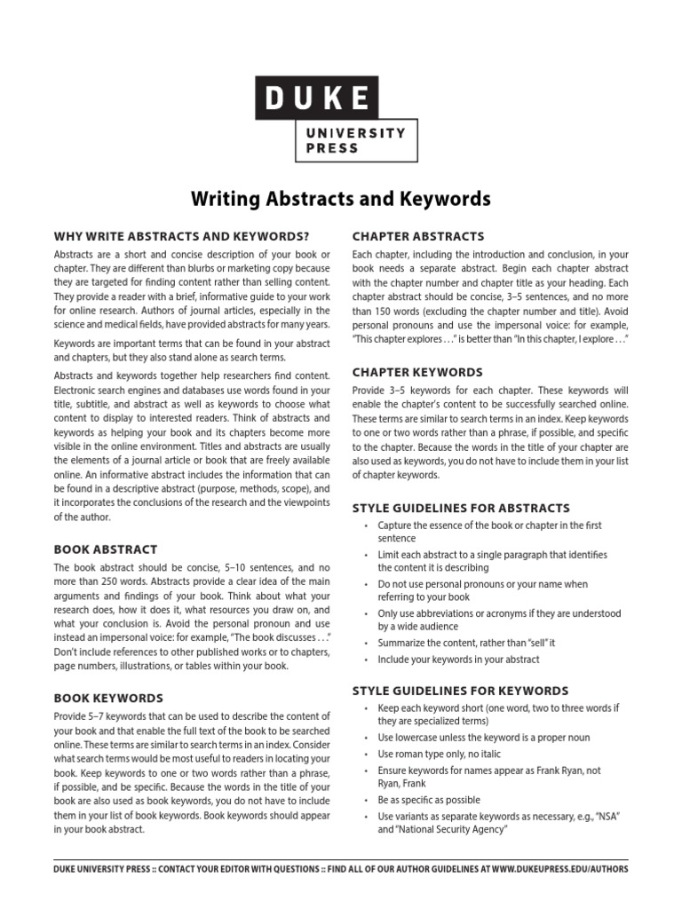 Why Write Abstracts and Keywords? Chapter Abstracts | PDF | Index Term ...