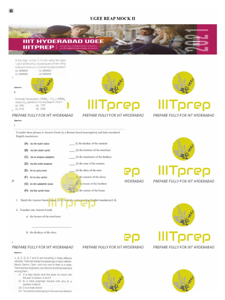 IIITprep IIIT Hyderabad UGEE Mock 2 REAP Paper | PDF