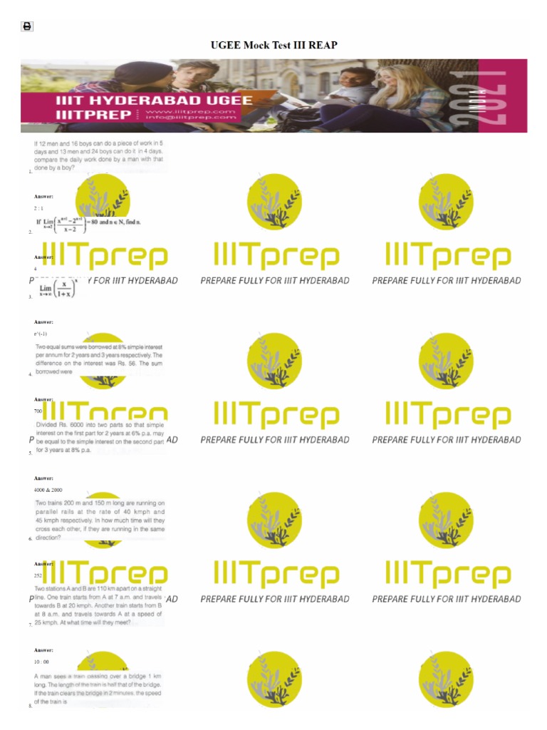 IIITprep UGEE Mock Test 3 REAP | PDF