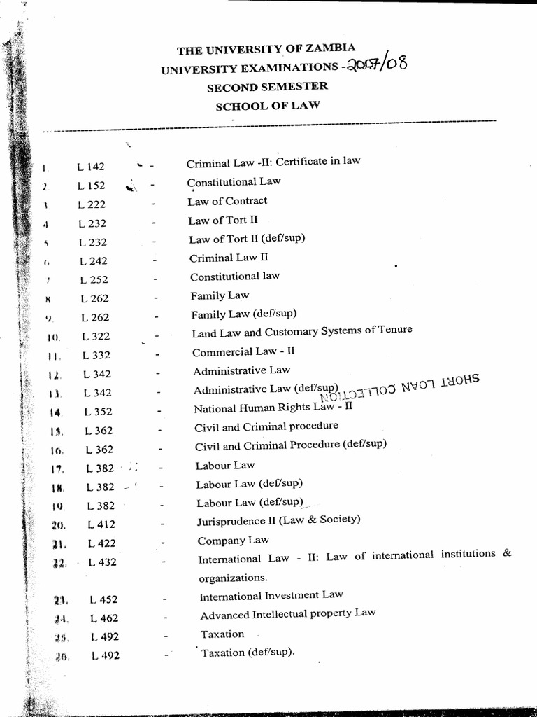 2007-2008 Unza Law SCH Past Papers | PDF