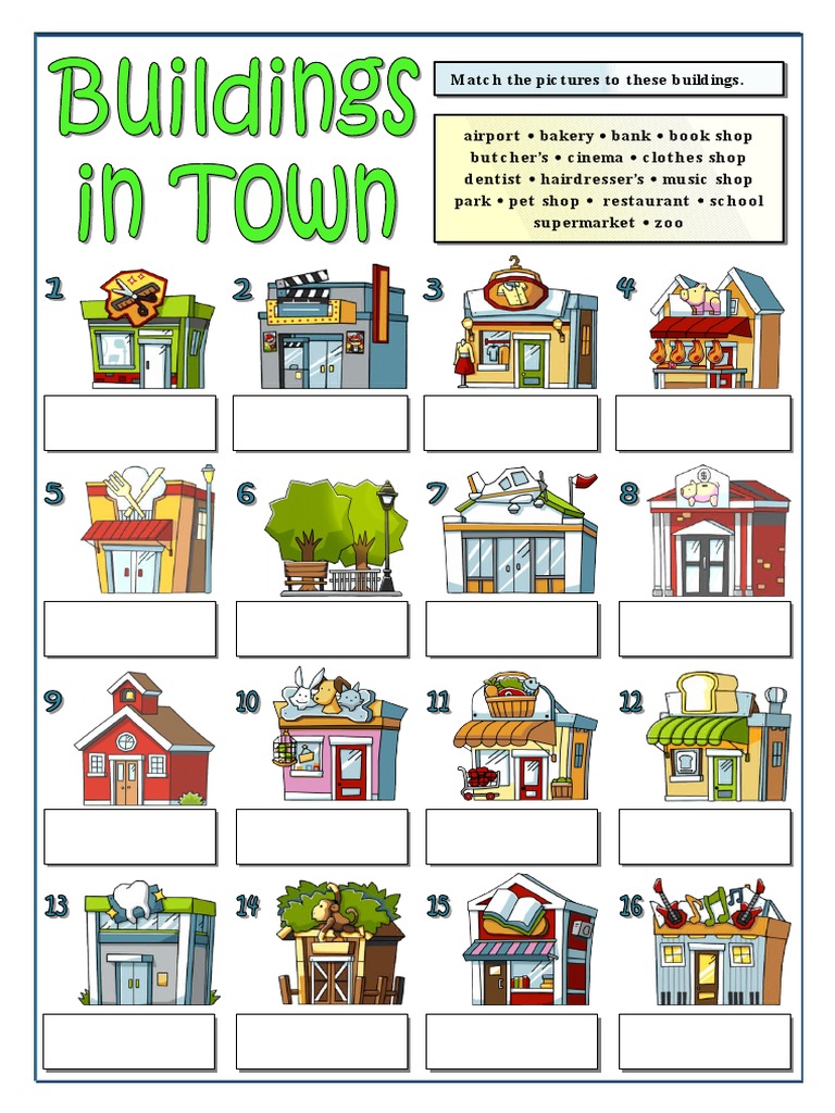 Buildings in Town Information Gap Activities Picture Description Exe ...