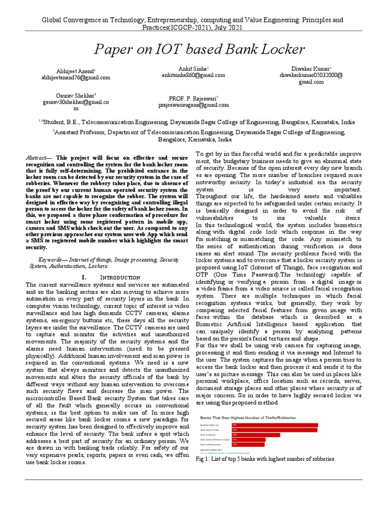 Iot Based Bank Locker | Download Free PDF | Internet Of Things | Biometrics