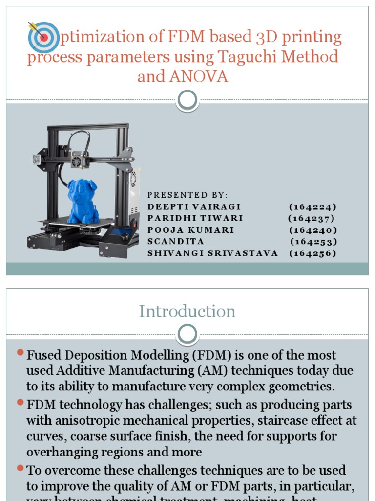 Major Project PPT On Optimization of 3D-Printing Process Parameters ...