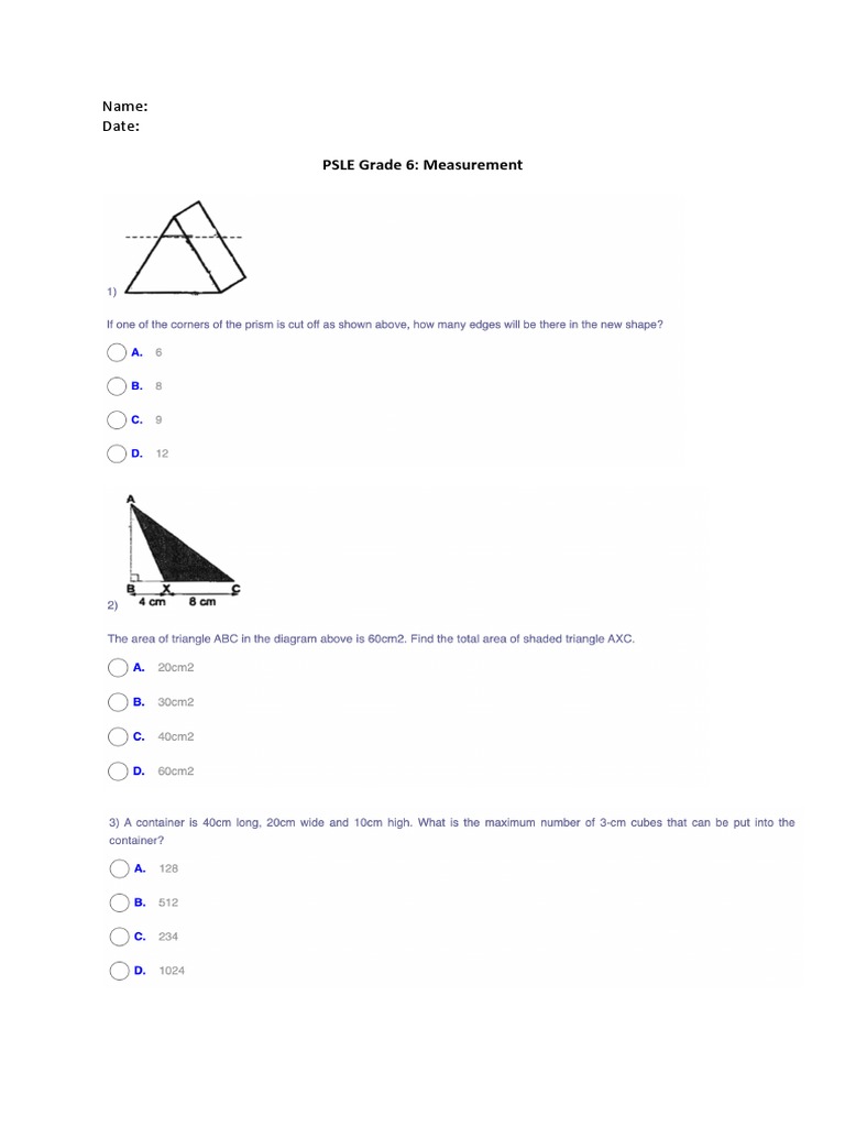 Measurement PSLE Grade 6 | PDF