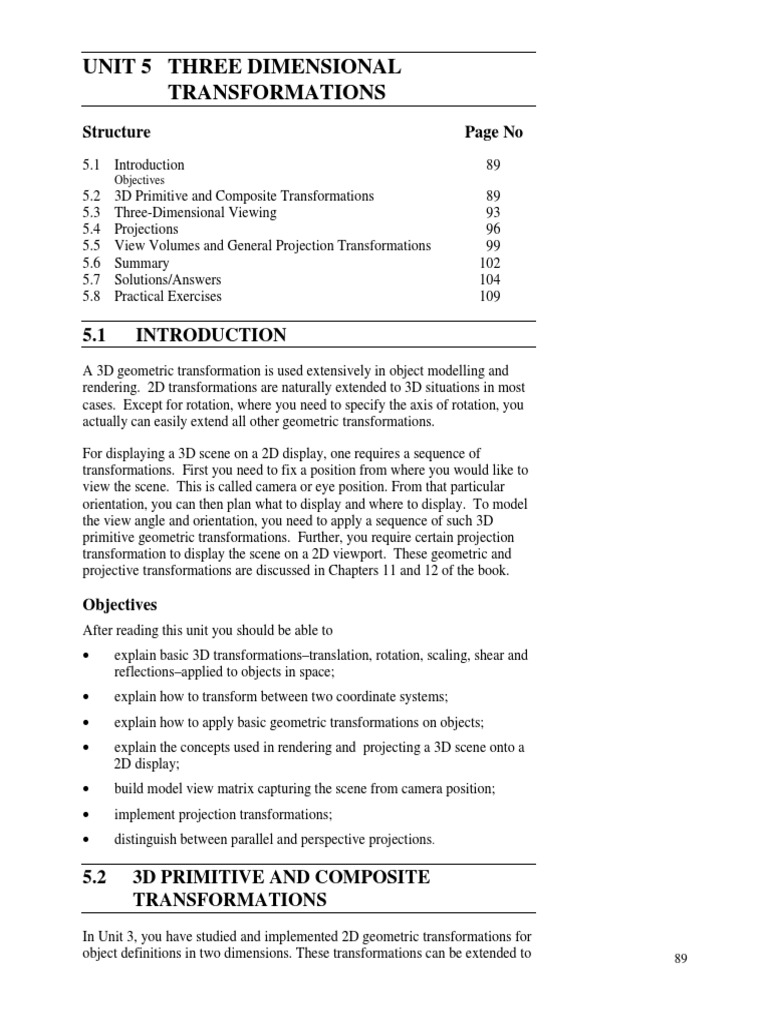 Unit 5 Three Dimensional Transformations: Structure Page No | PDF | 2 D Computer Graphics ...