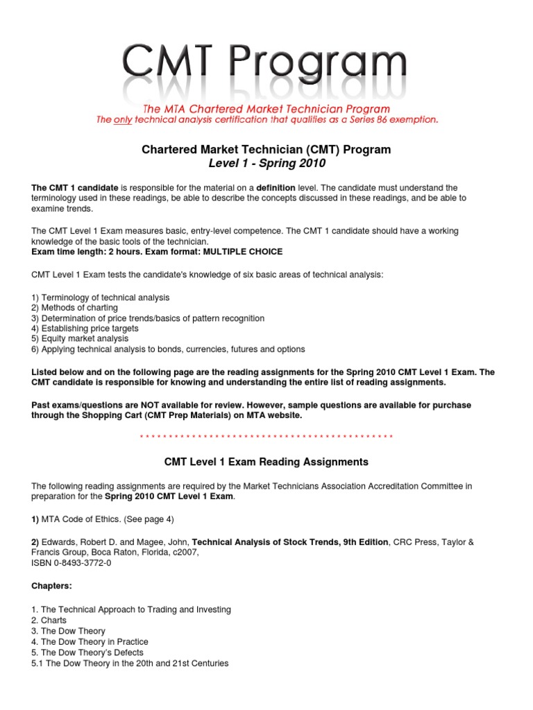CMT Level 1 Exam Reading Assignments | PDF | Technical Analysis | Test ...