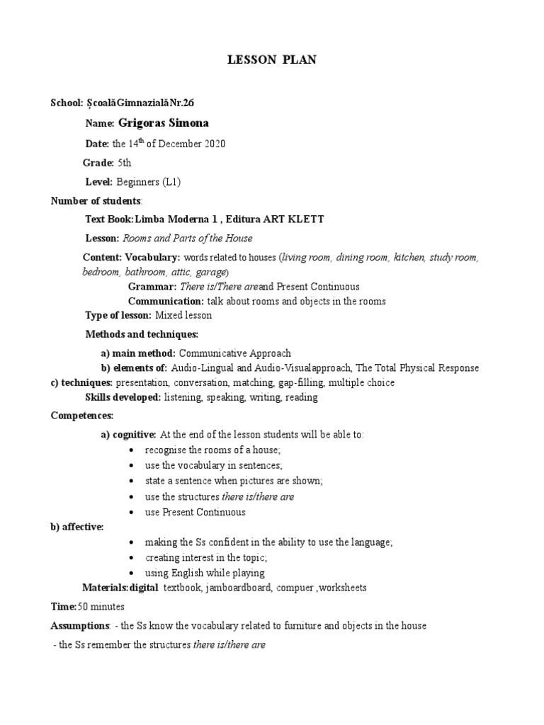 Lesson Plan: Bedroom, Bathroom, Attic, Garage | PDF | Vocabulary ...