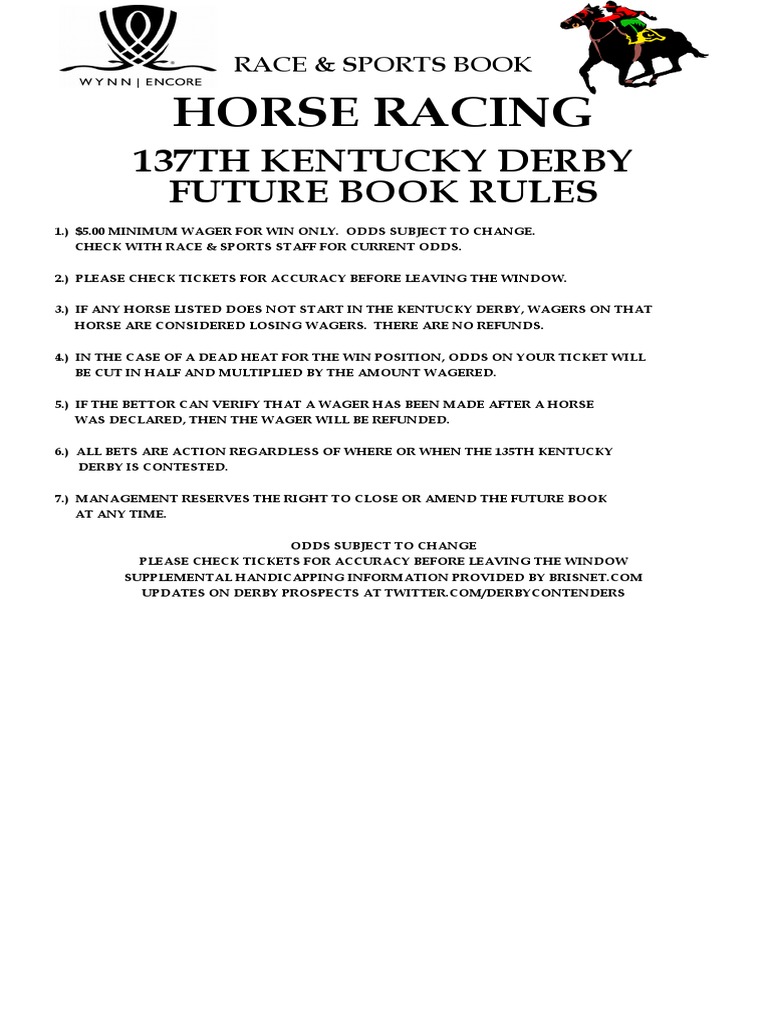 Horse Racing: 137Th Kentucky Derby Future Book Rules | PDF | Triple ...