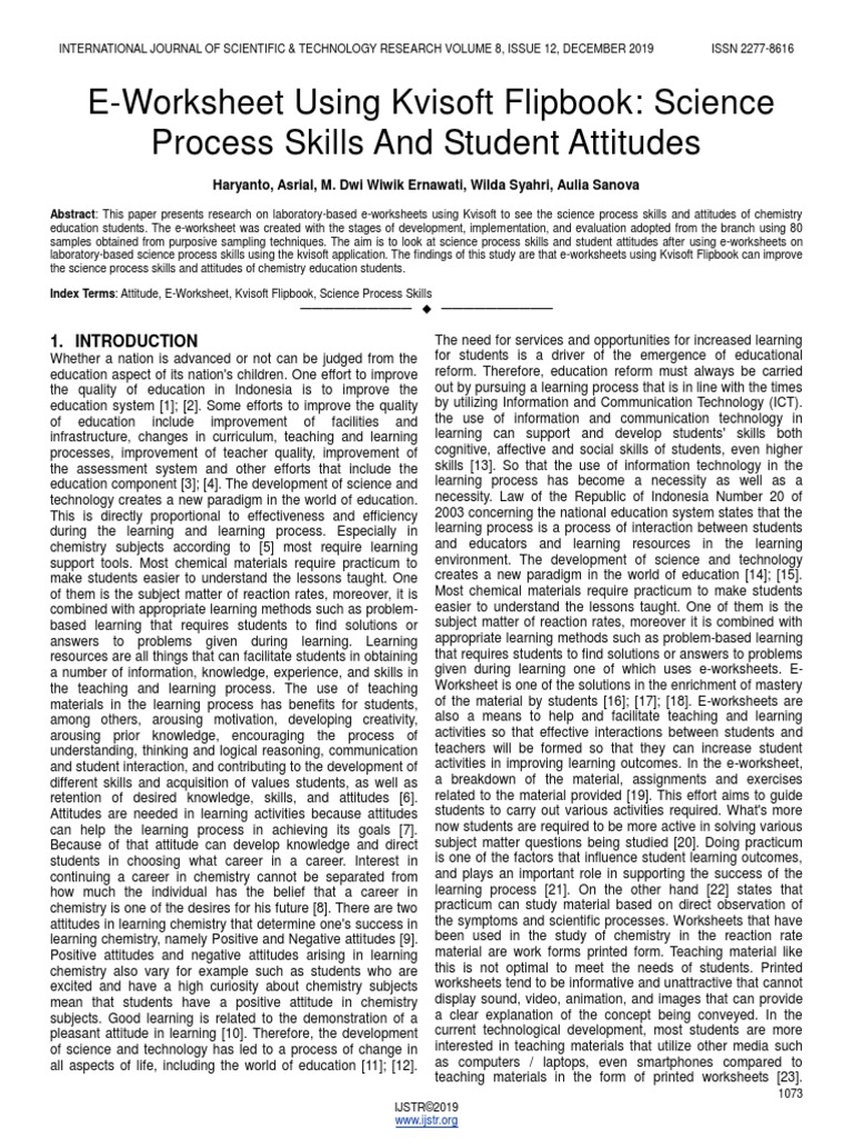 E Worksheet Using Kvisoft Flipbook Science Process Skills and Student Attitudes | PDF | P Value ...