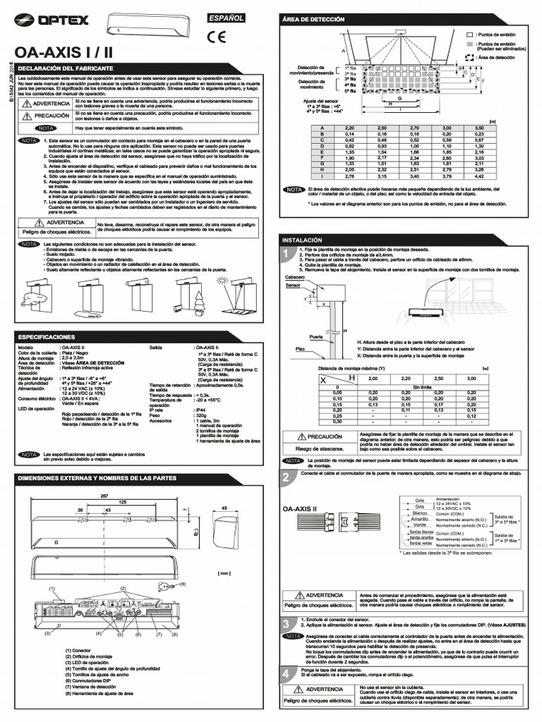 OPTEX OA Axis II Manual ES | PDF | Equipo eléctrico | Componentes