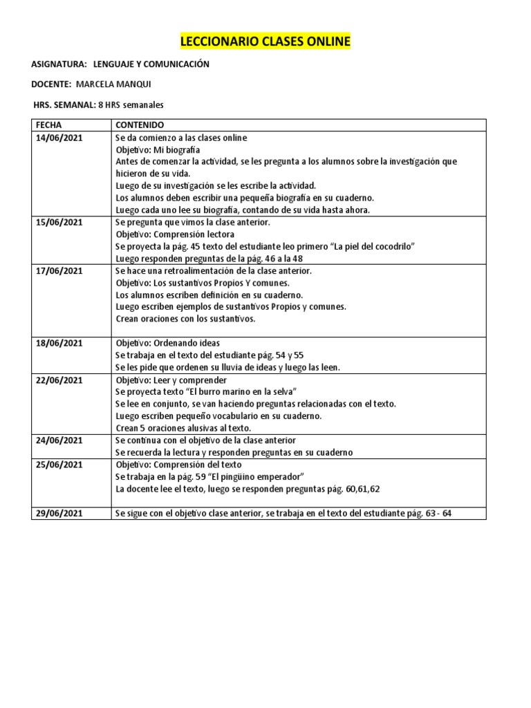Leccionario Junio | PDF | Cuaderno | Comprensión lectora