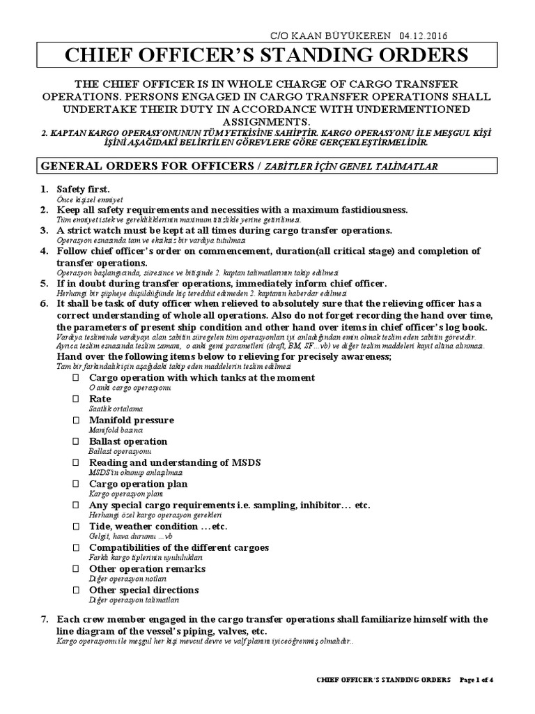 CHF Officer Standing Orders | PDF