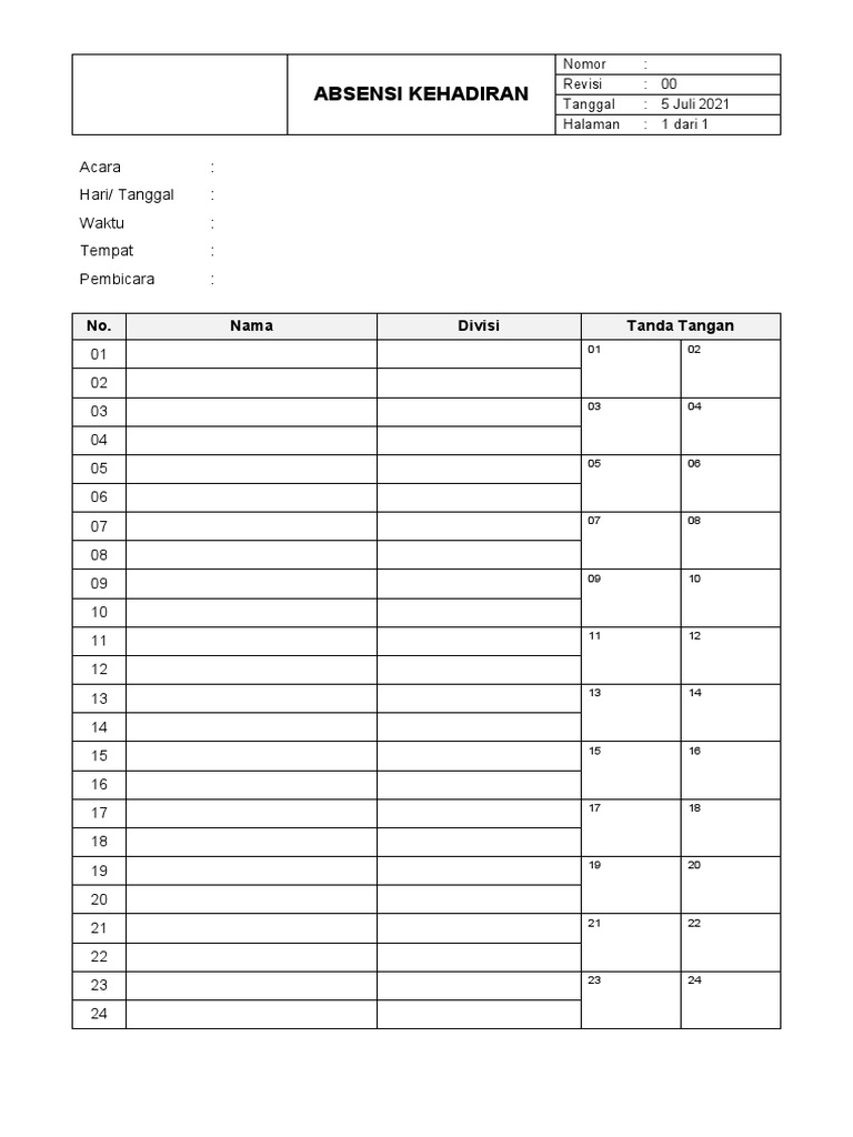 Format Absensi Kehadiran Siswa | PDF