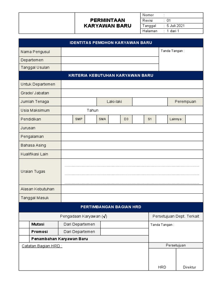 Form 01 Permintaan Karyawan Baru | PDF