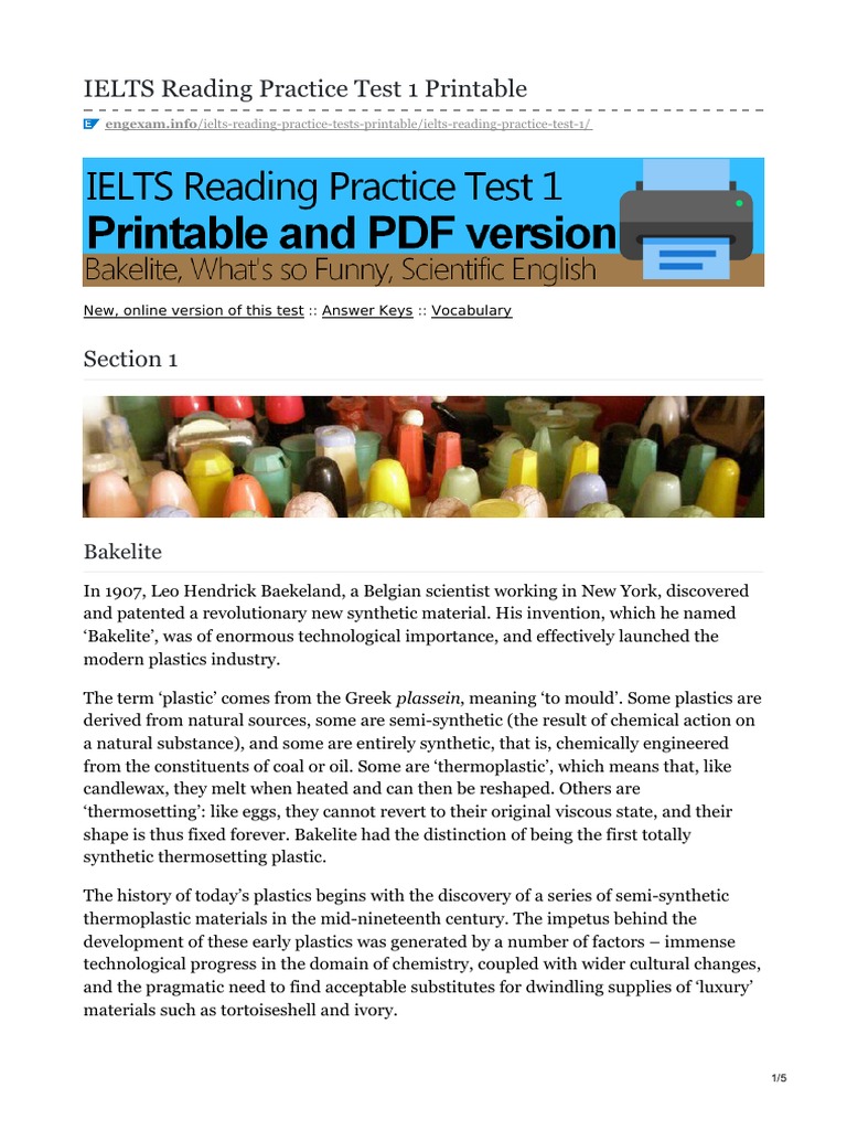 IELTS Reading Practice Test 1 Printable: Section 1 | PDF