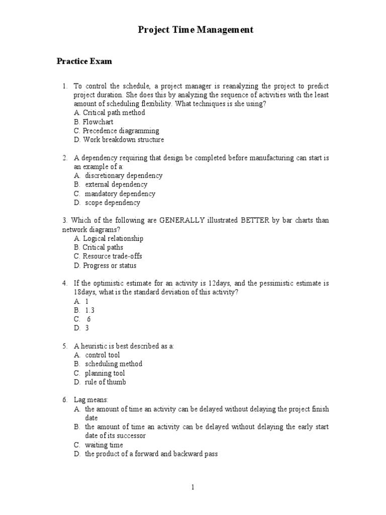 Project Time Management: Practice Exam | PDF | Project Management ...