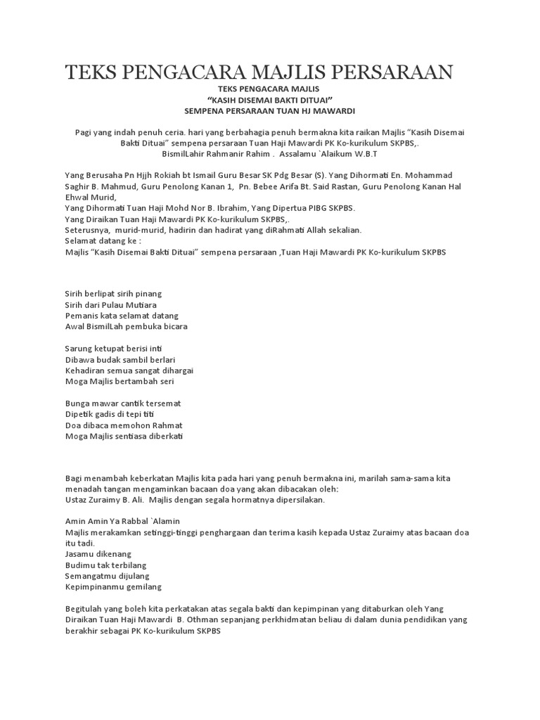Teks Pengacara Majlis Persaraan | PDF