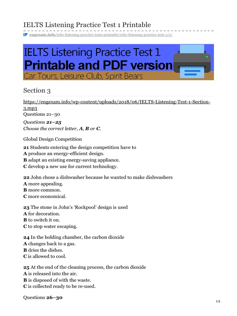 Engexam Info Ielts Listening Practice Test 1 Printable Pdf