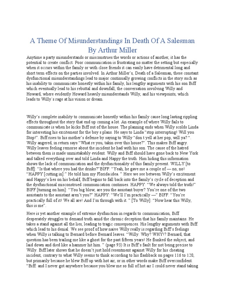A Theme of Misunderstandings in Death of A Salesman by Arthur Miller | PDF