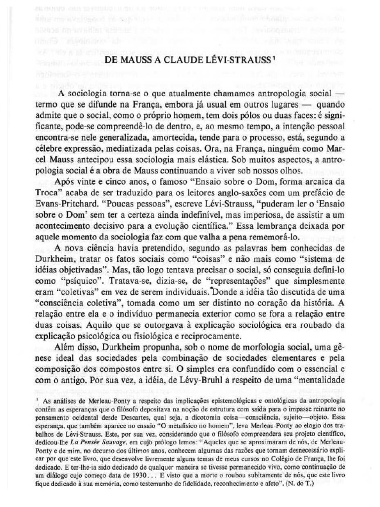 MERLEAU PONTY - de Mauss A Claude Levi Strauss M Merleau Ponty | PDF