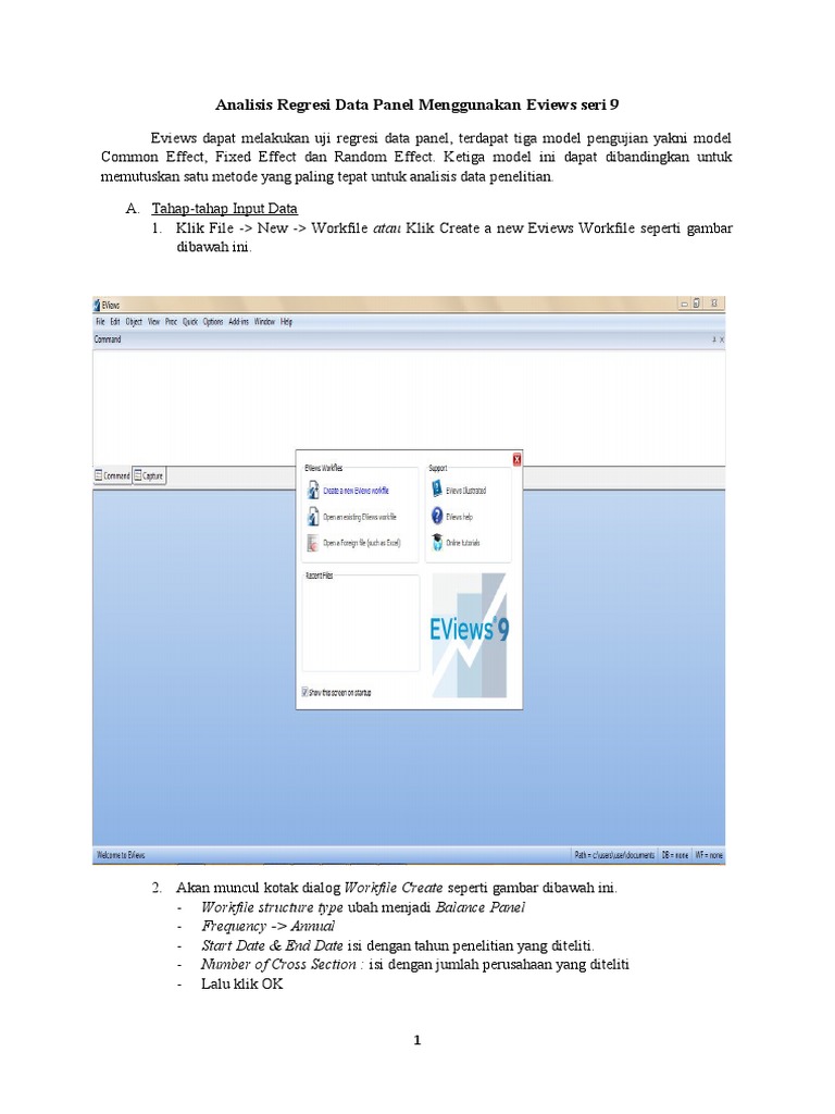 Analisis Regresi Data Panel Menggunakan Eviews Seri 9 | PDF