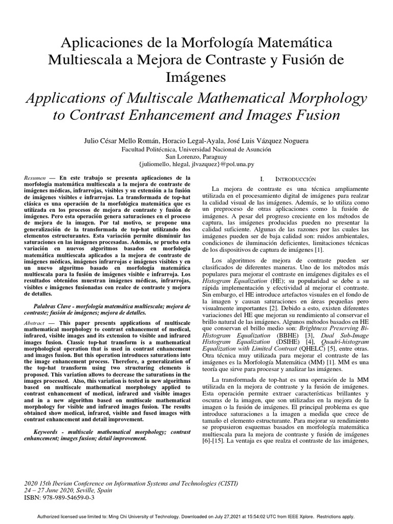 Applications of Multiscale Mathematical Morphology To Contrast Enhancement and Images Fusion ...