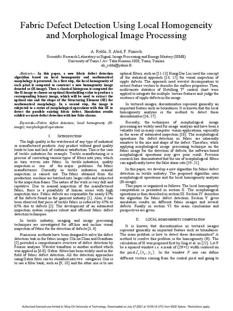 Fabric Defect Detection Using Local Homogeneity and Morphological Image ...