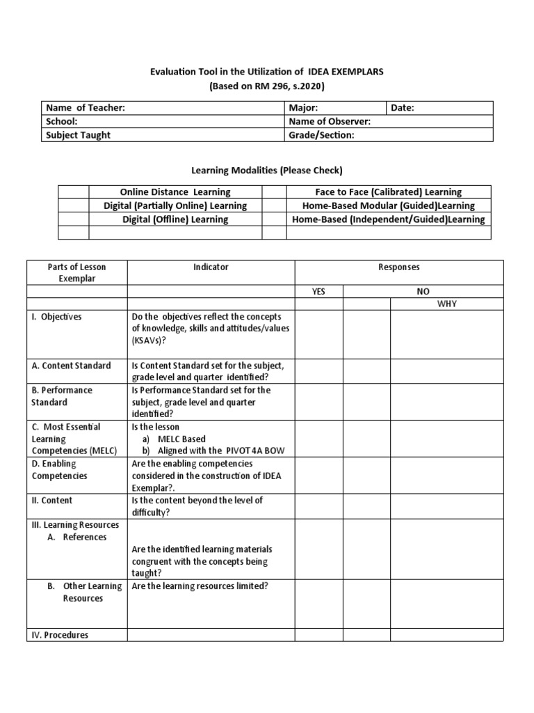 Evaluation of an IDEA Exemplar Lesson Plan Based on the Utilization of ...