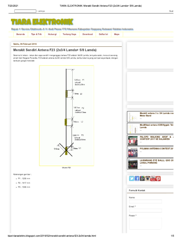 TIARA ELEKTRONIK - Merakit Sendiri Antena F23 (2x3 - 4 Lamda+ 5 - 8 Lamda) | PDF